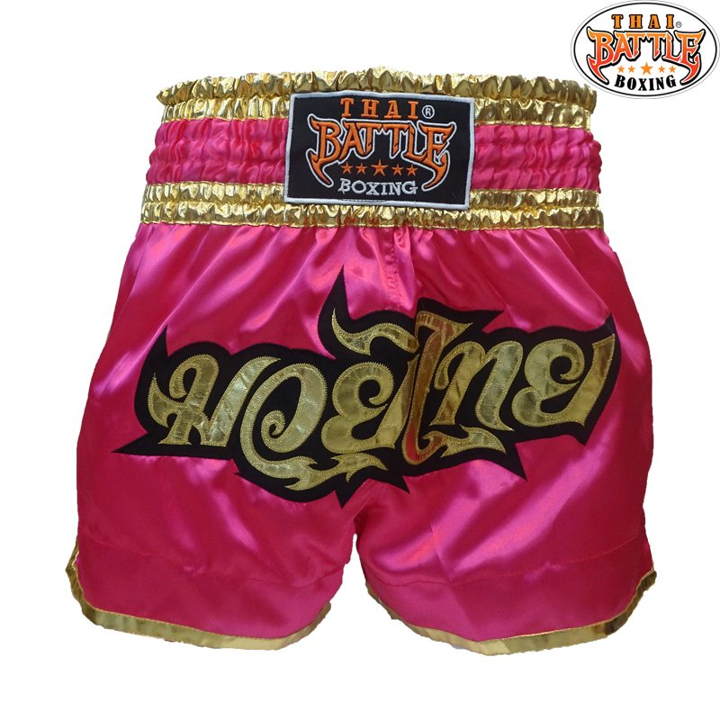 BSCL-A002 Muay Thai boxing shorts Pink-Gold | Thai Battle Boxing - All ...